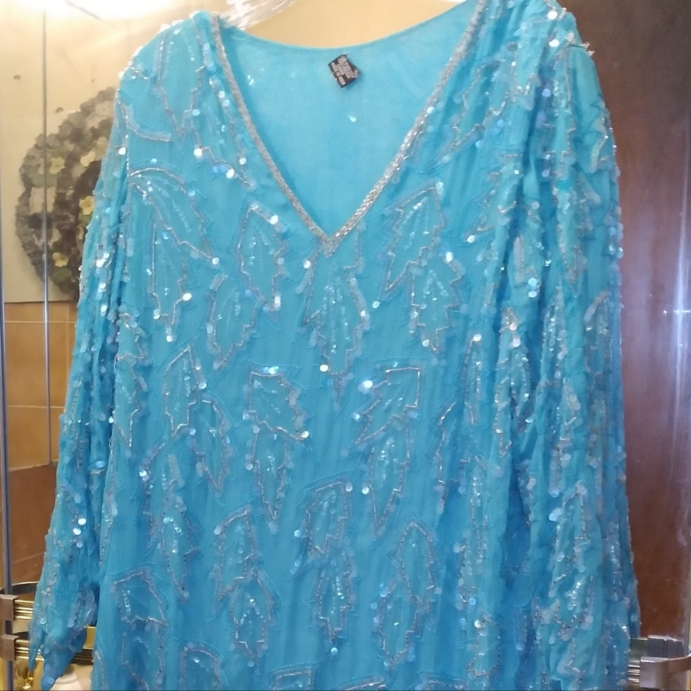 Vintage Turquoise Sequin Dress From Estate Sale - Gem